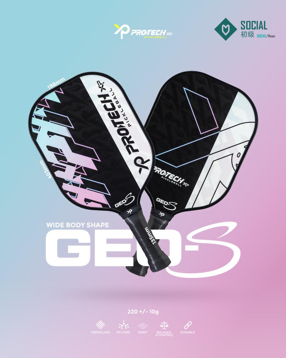 Protech XP Pickleball Paddle "GEO-S" (1 Paddle ,2 Pickleball) - BLACK ...