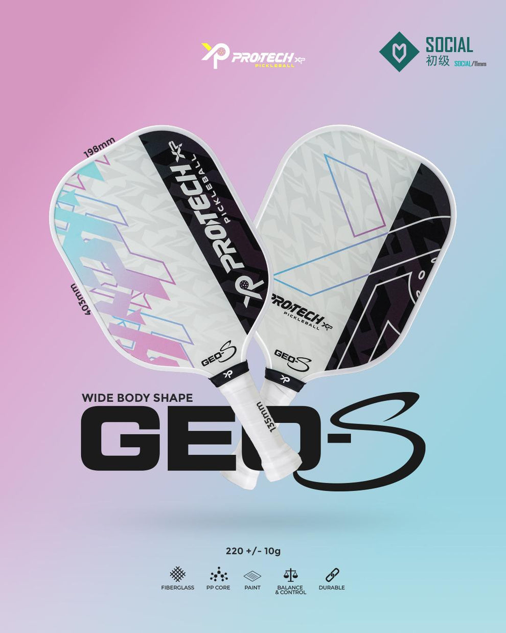 Protech XP Pickleball Paddle "GEO-S" (1 Paddle ,2 Pickleball) - WHITE ...